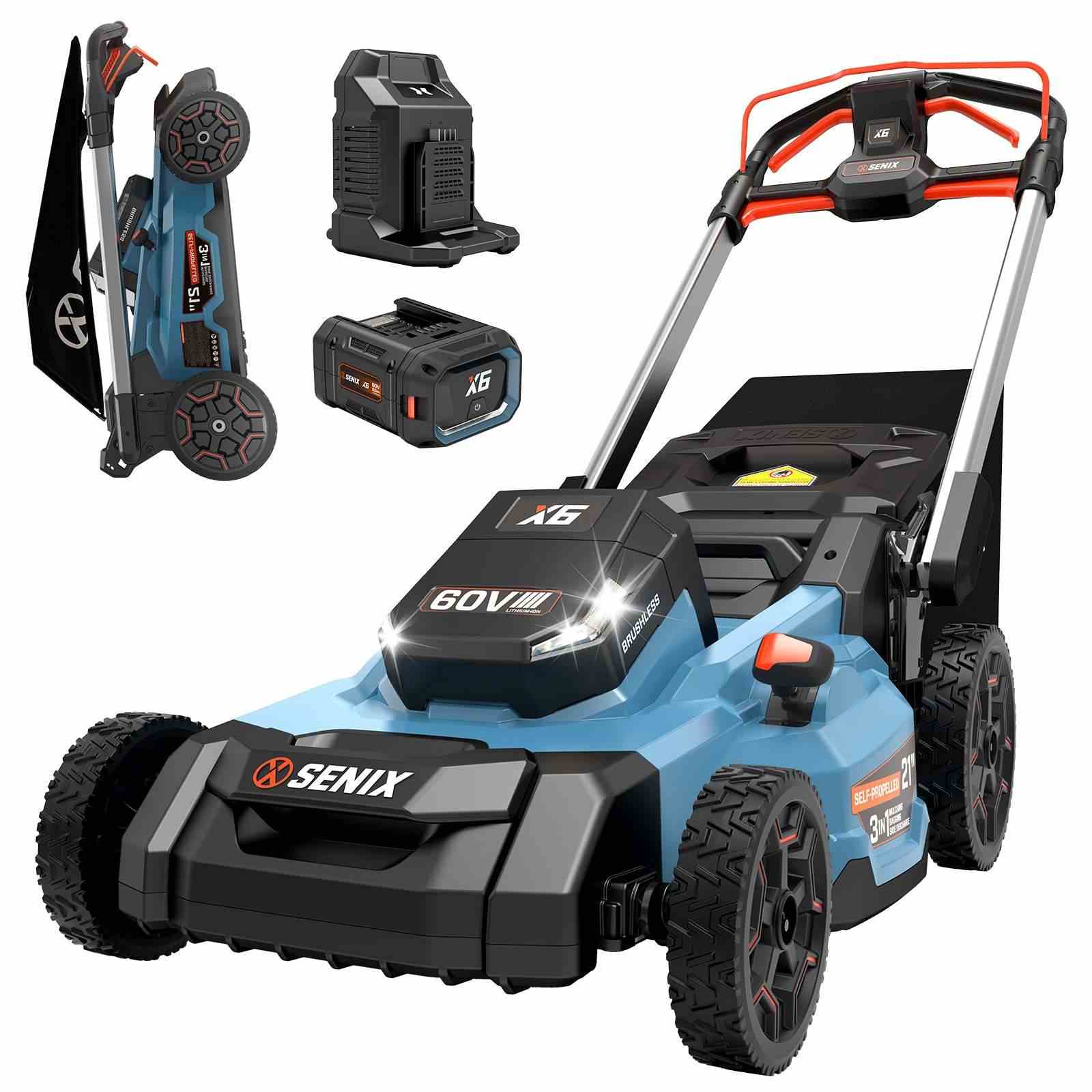 SENIX X6 60V Max 21" Cordless Electric Push Lawn Mower, Brushless